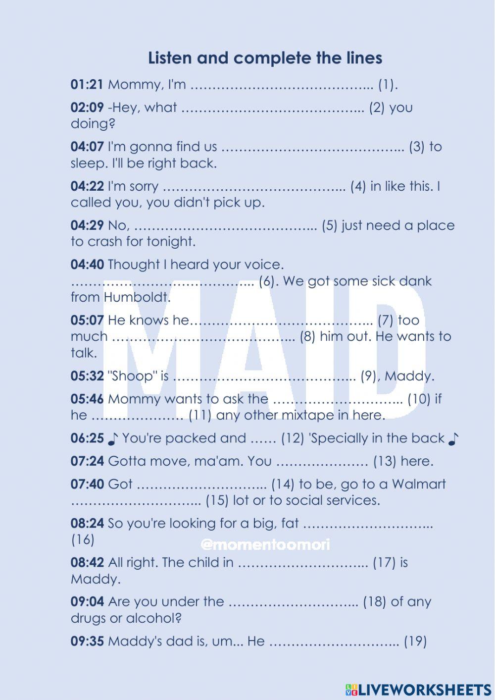 Maid worksheet | Live Worksheets