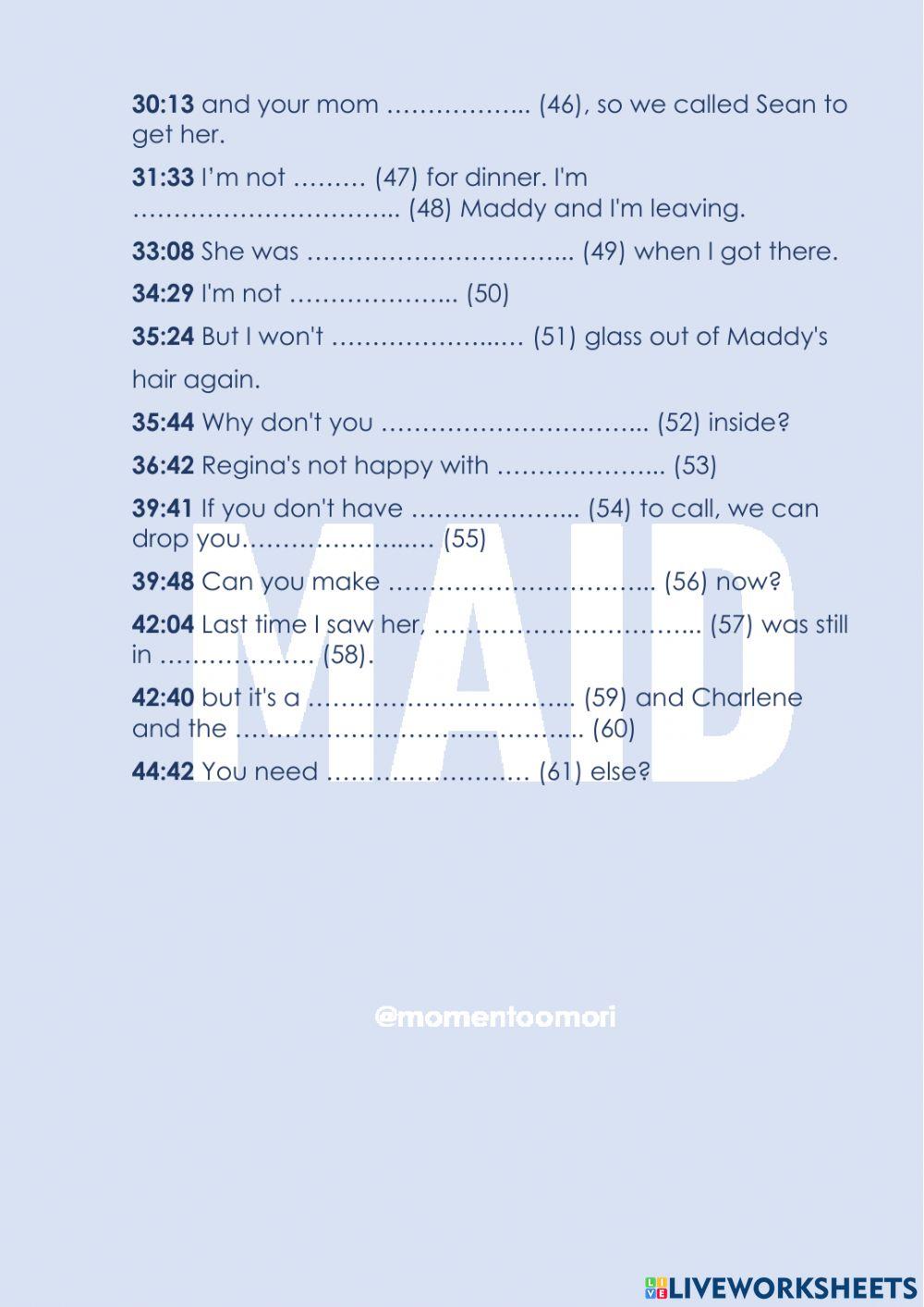 Maid worksheet | Live Worksheets