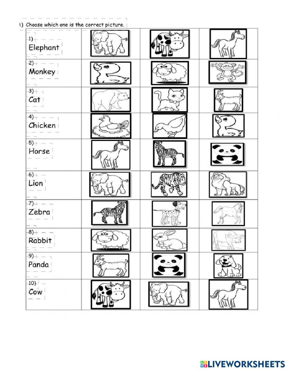 Animals online exercise for 3 | Live Worksheets