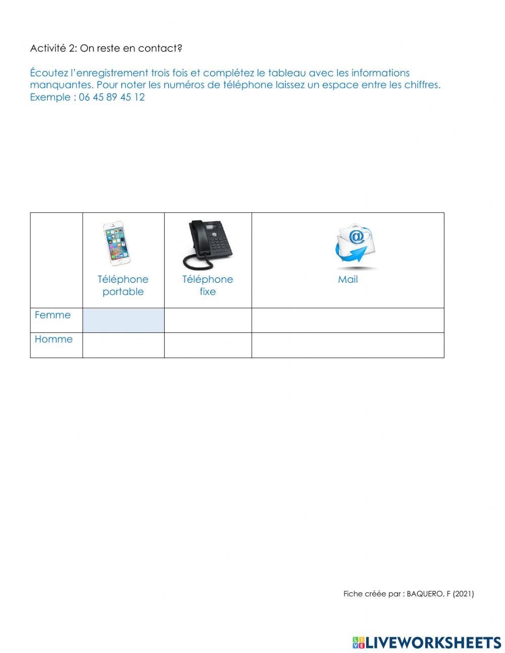 Premiers contacts online exercise for | Live Worksheets