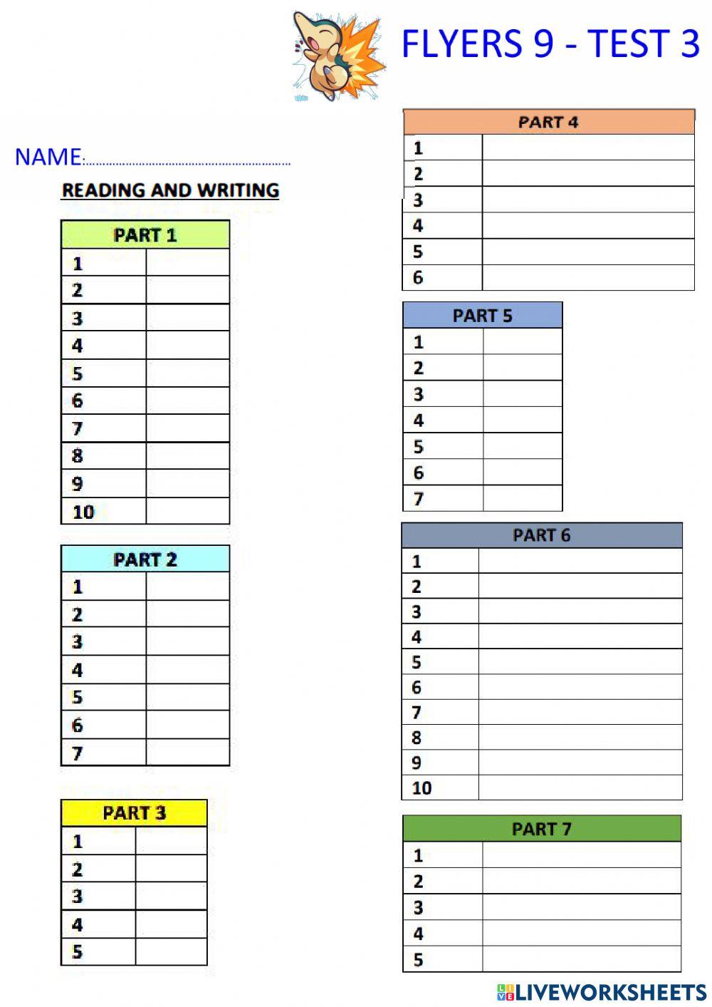 Flyers 9- test 3 1557535 | galaxy | Live Worksheets