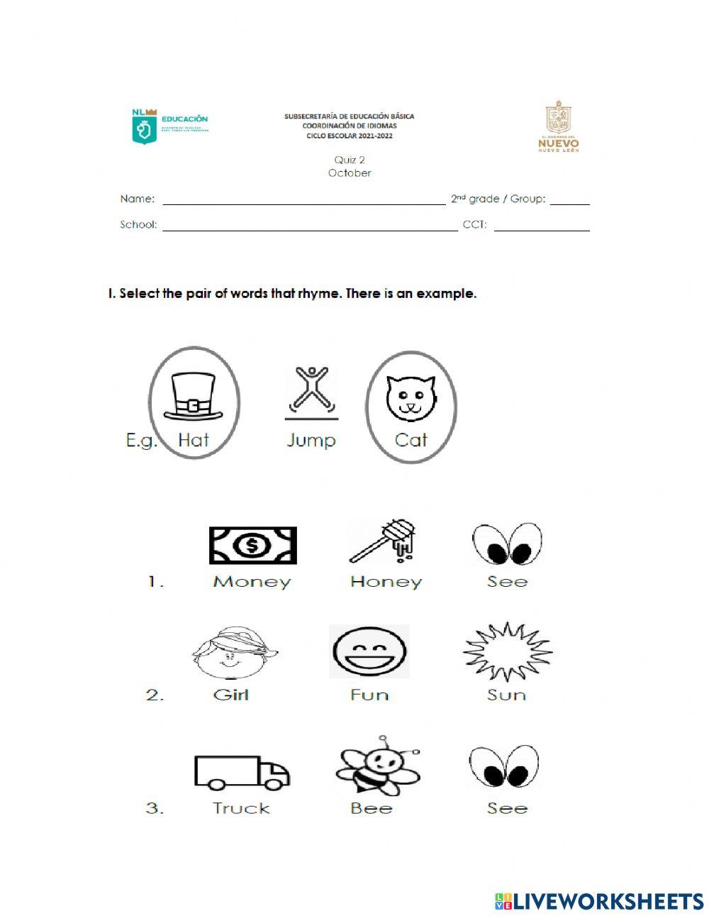 2nd Grade October Quiz worksheet | Live Worksheets