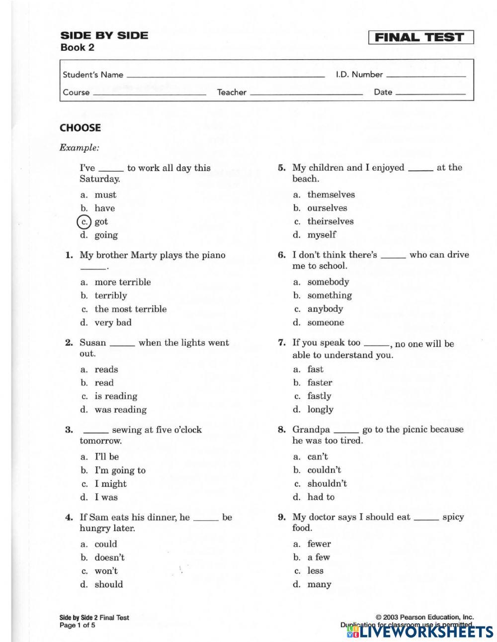 Final test Book 2 online exercise for | Live Worksheets