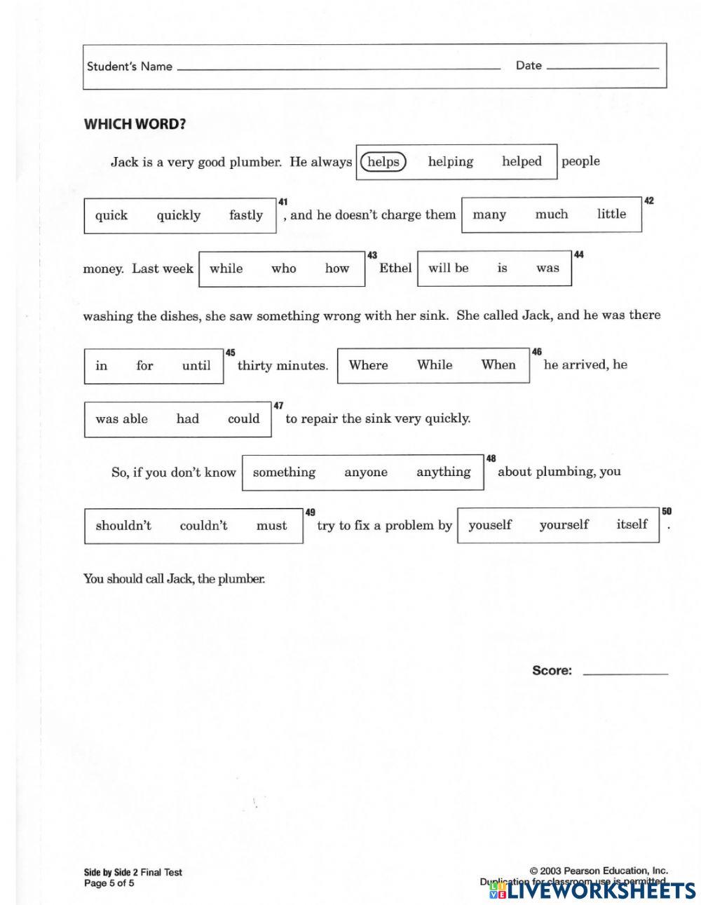 Final test Book 2 online exercise for | Live Worksheets