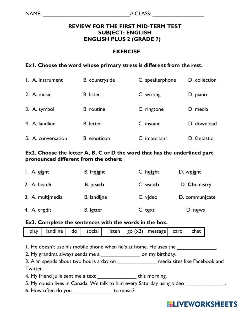 GRADE 7 - REVIS… | Free Interactive Worksheets | 4252361