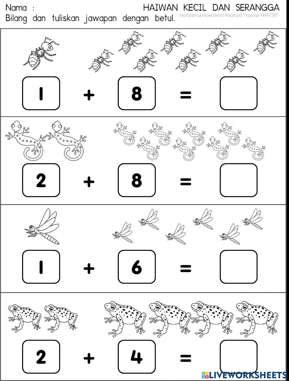 Matematik Awal Prasekolah : Operasi Tambah (Serangga