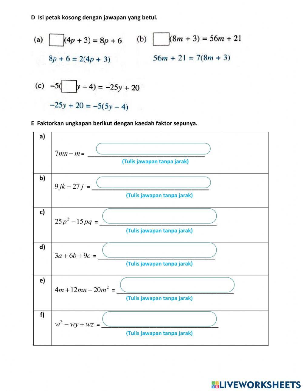 Bab 2 t2 pemfak… | Free Interactive Worksheets | 1558894