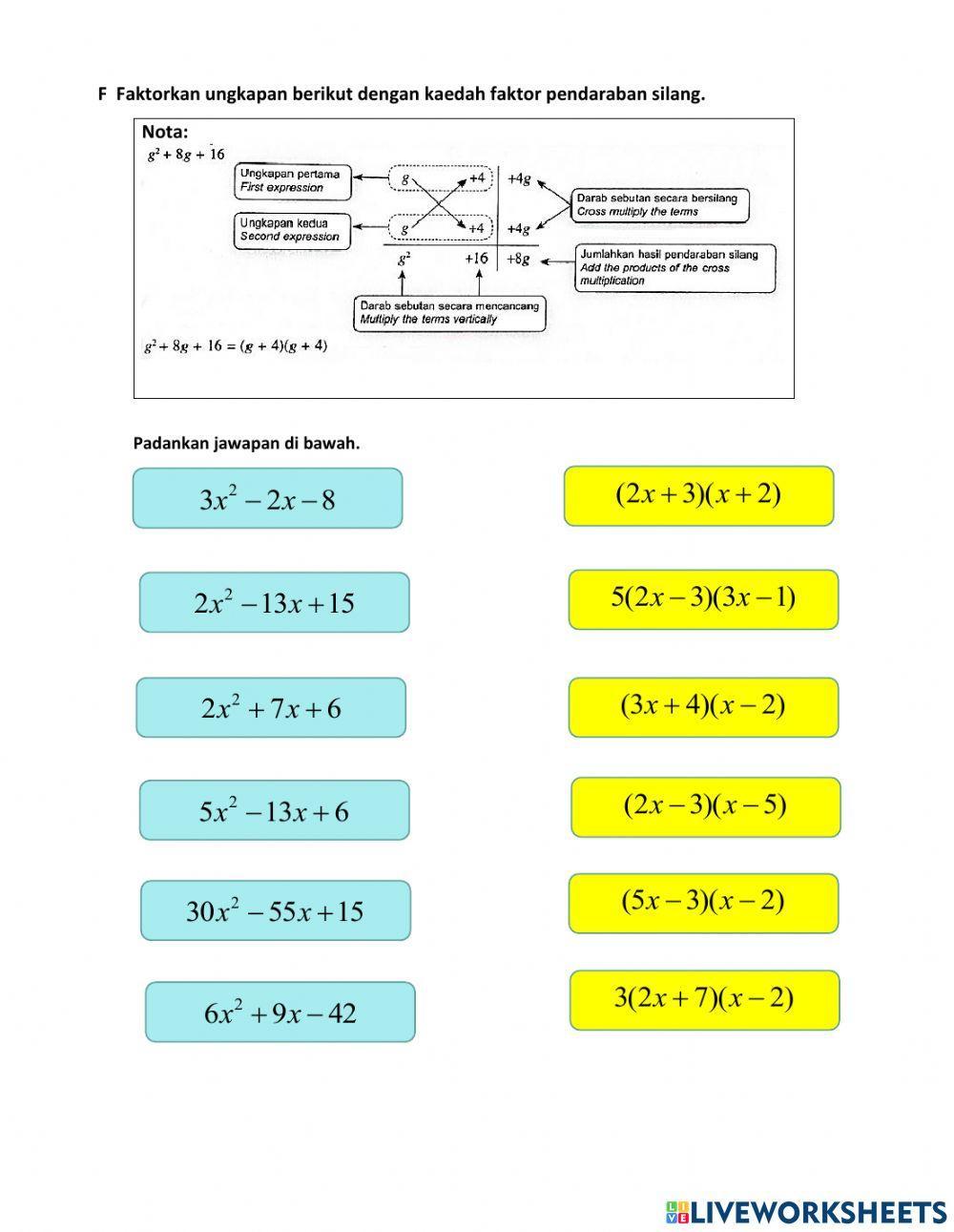 Bab 2 t2 pemfak… | Free Interactive Worksheets | 1558894