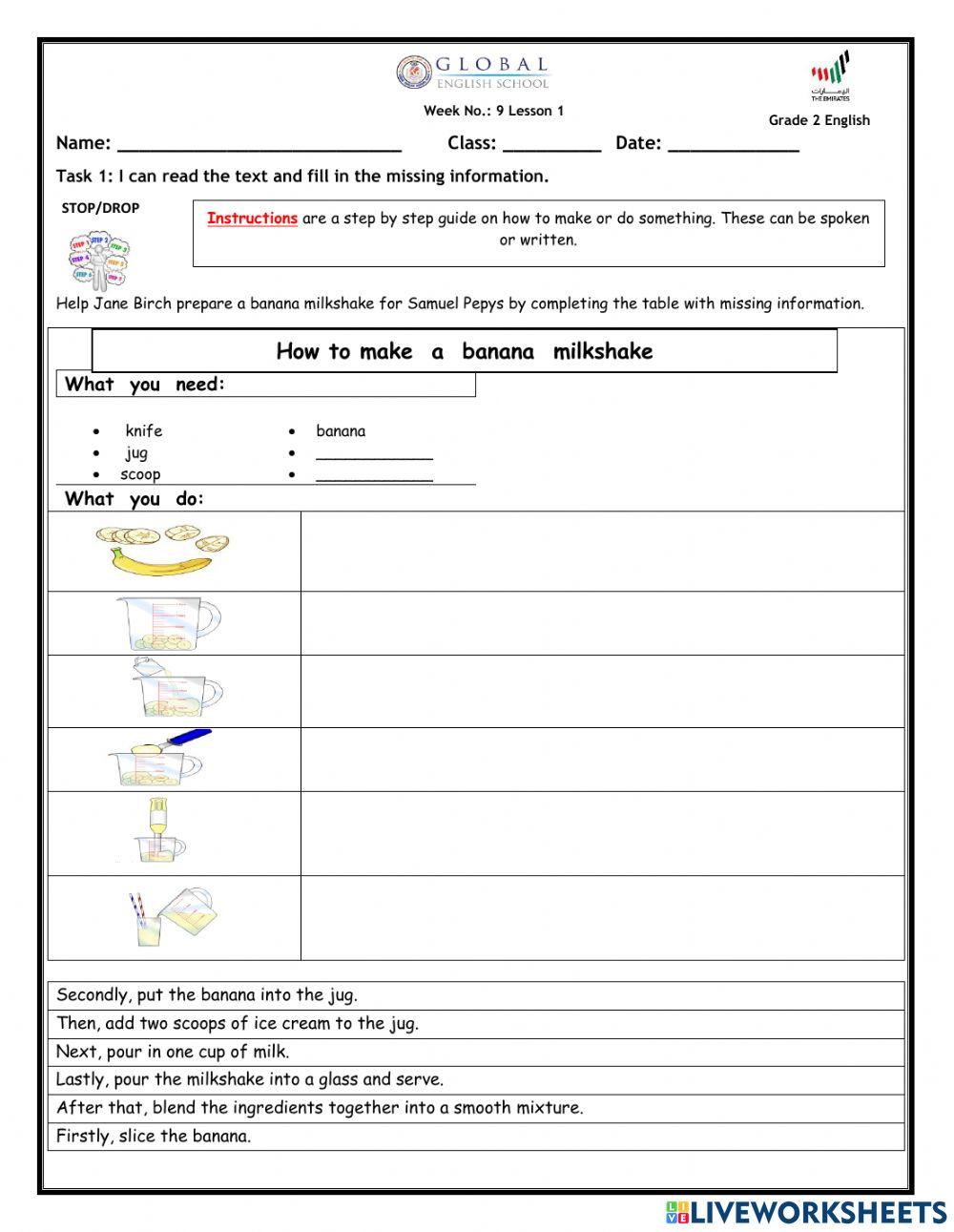 Instruction text | Free Interactive Worksheets | 1559421