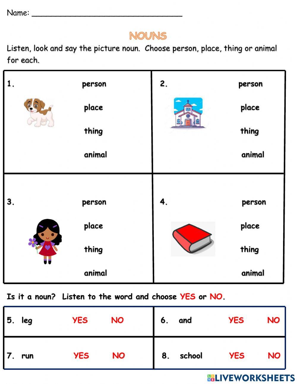 Noun Classifica… | Free Interactive Worksheets | 1559511