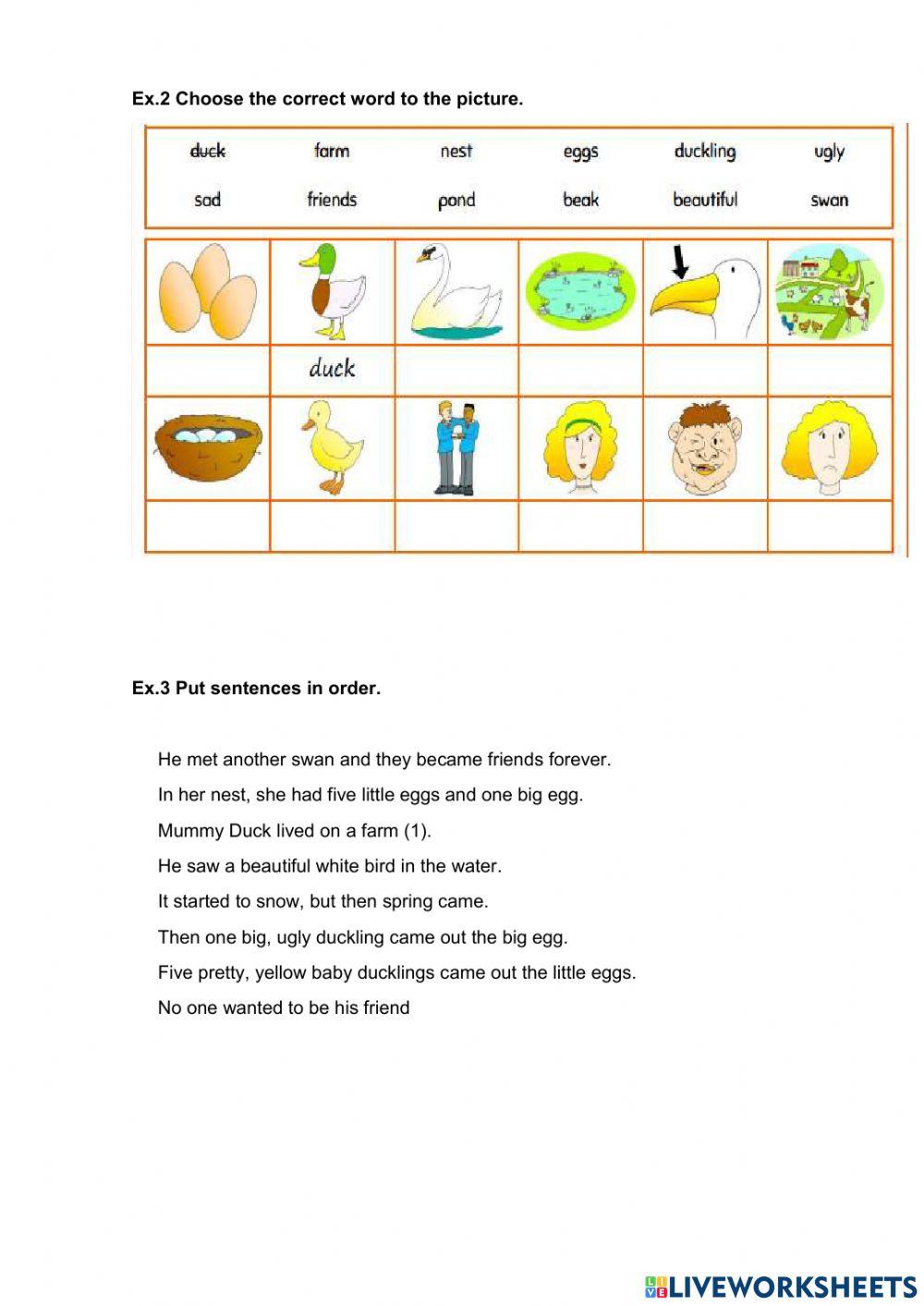 The ugly duckling online pdf exercise | Live Worksheets