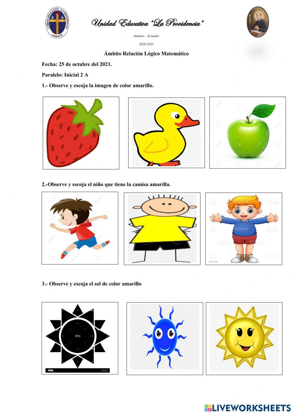 Retroalimentación del color amarillo worksheet | Live Worksheets