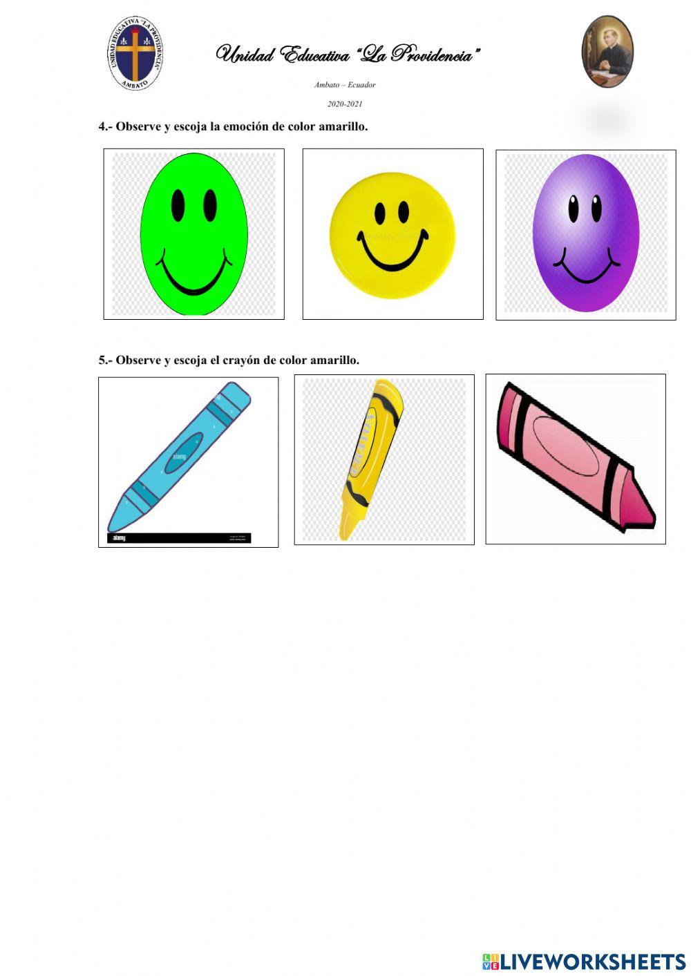 Retroalimentación del color amarillo worksheet | Live Worksheets