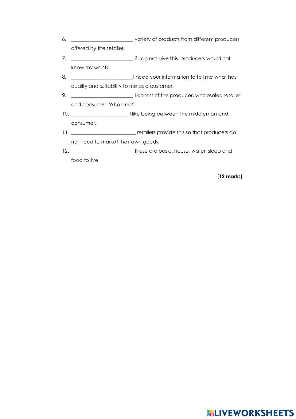 Retailers Activity Sheet -1 online exercise for | Live Worksheets