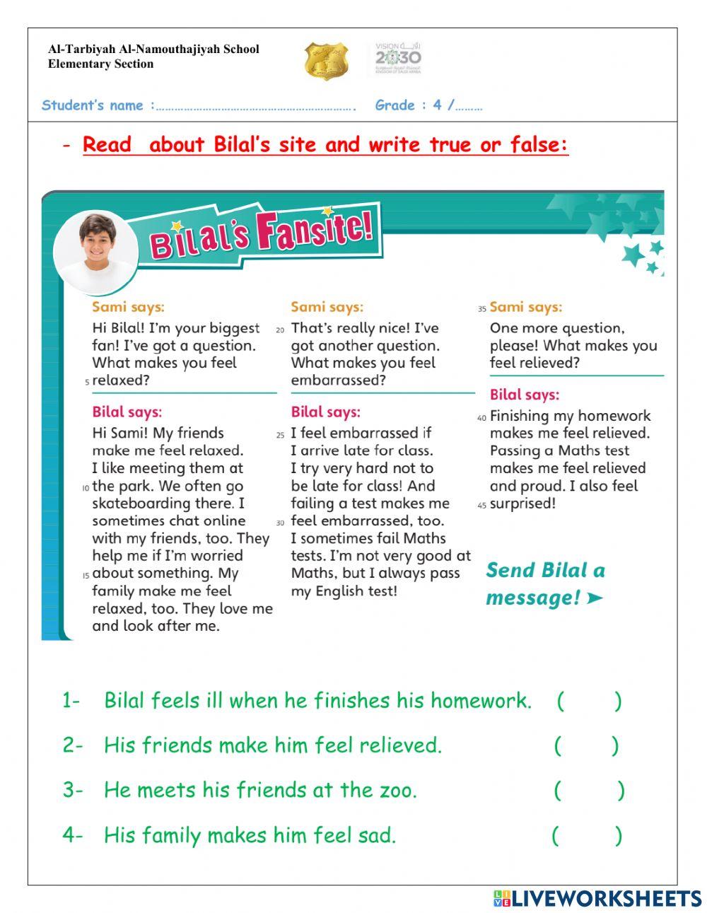 Reading online exercise for grade 4 | Live Worksheets