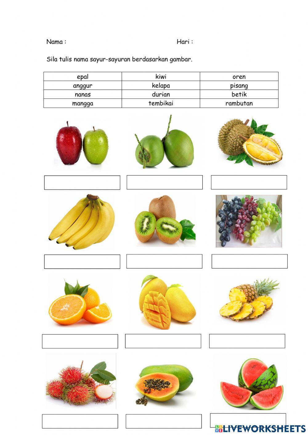 Sayur-sayuran activity for prasekolah | Live Worksheets