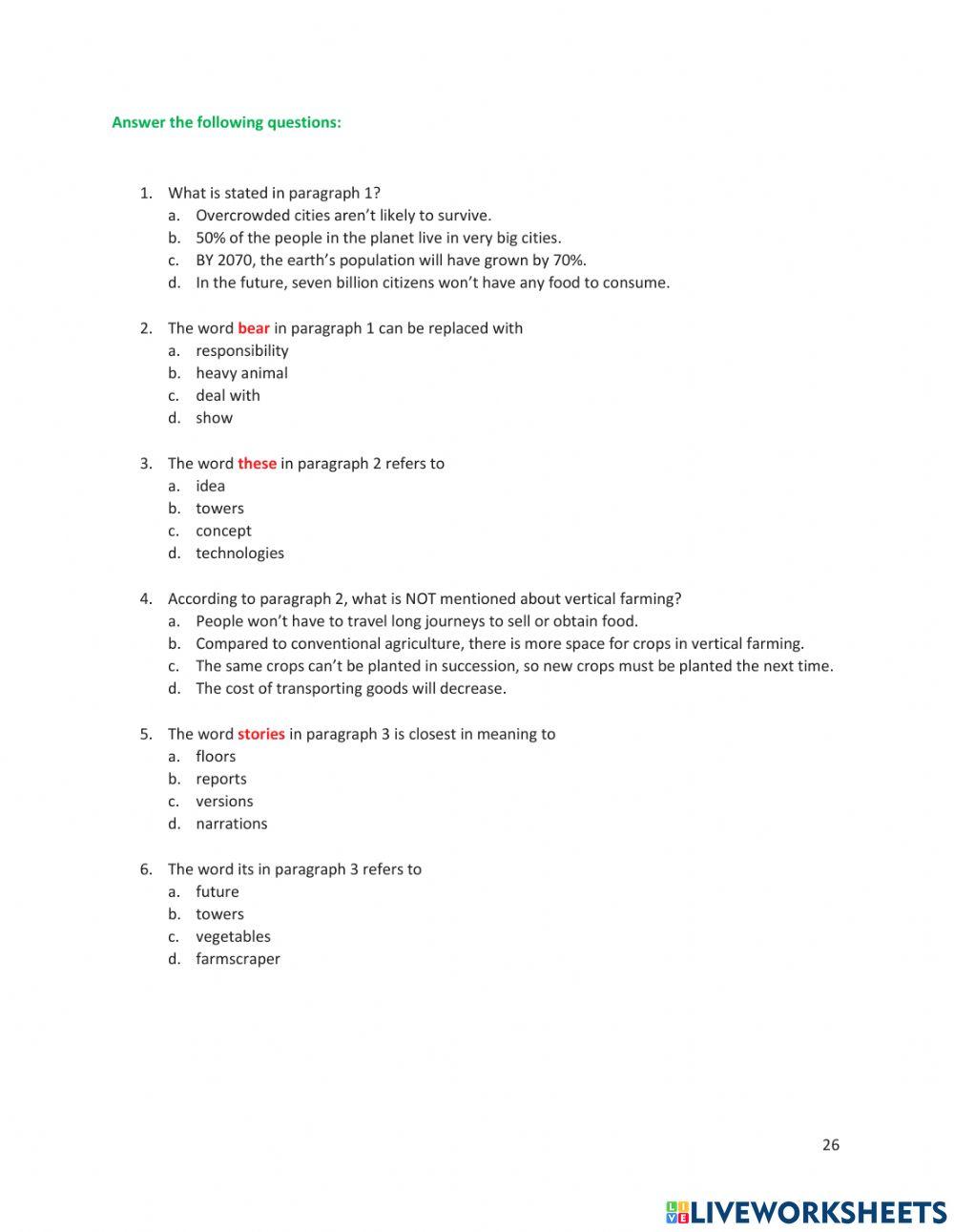 Unit 3 Reading 1 worksheet | Live Worksheets