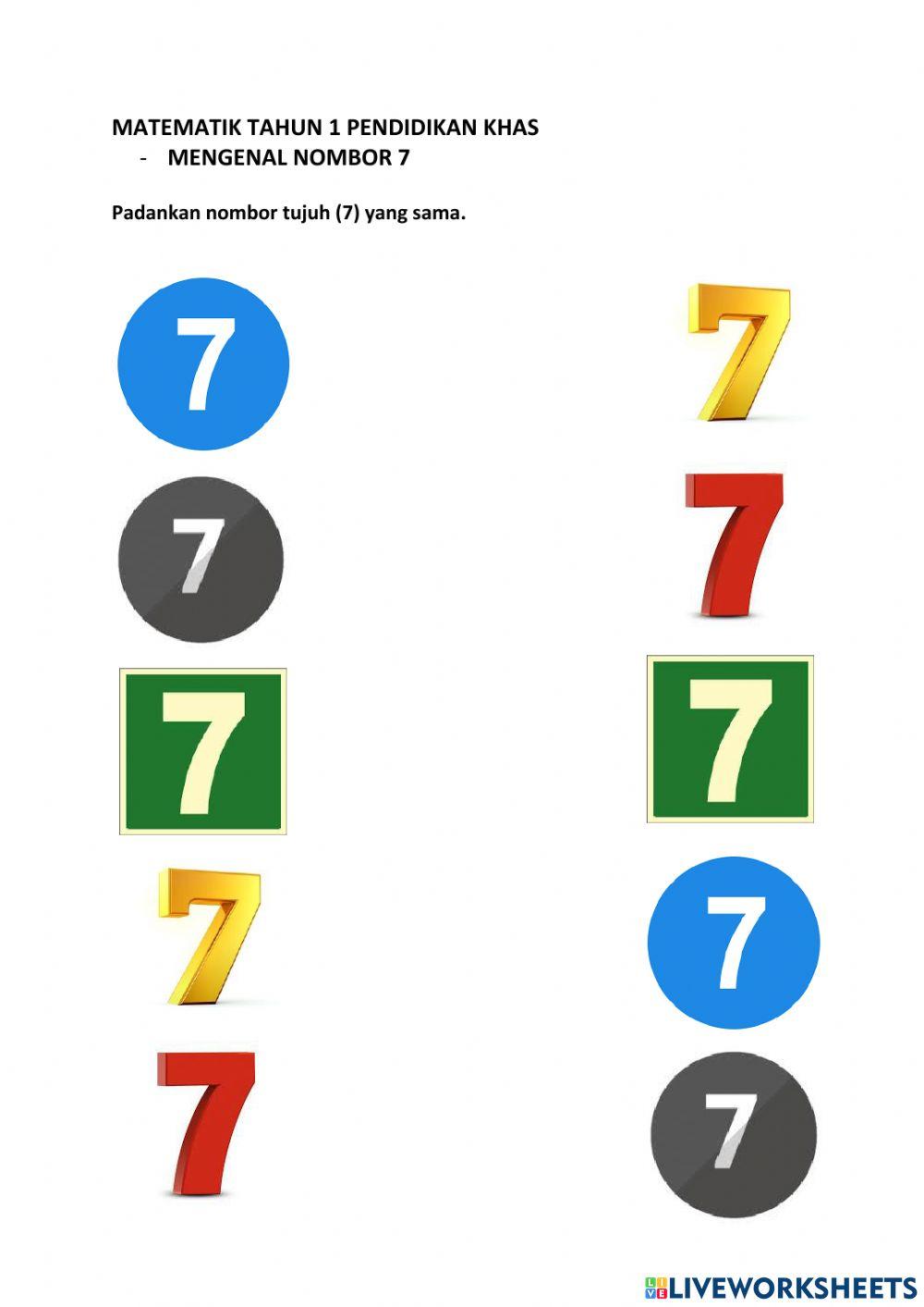 Mengenal Nombor 7 worksheet | Live Worksheets
