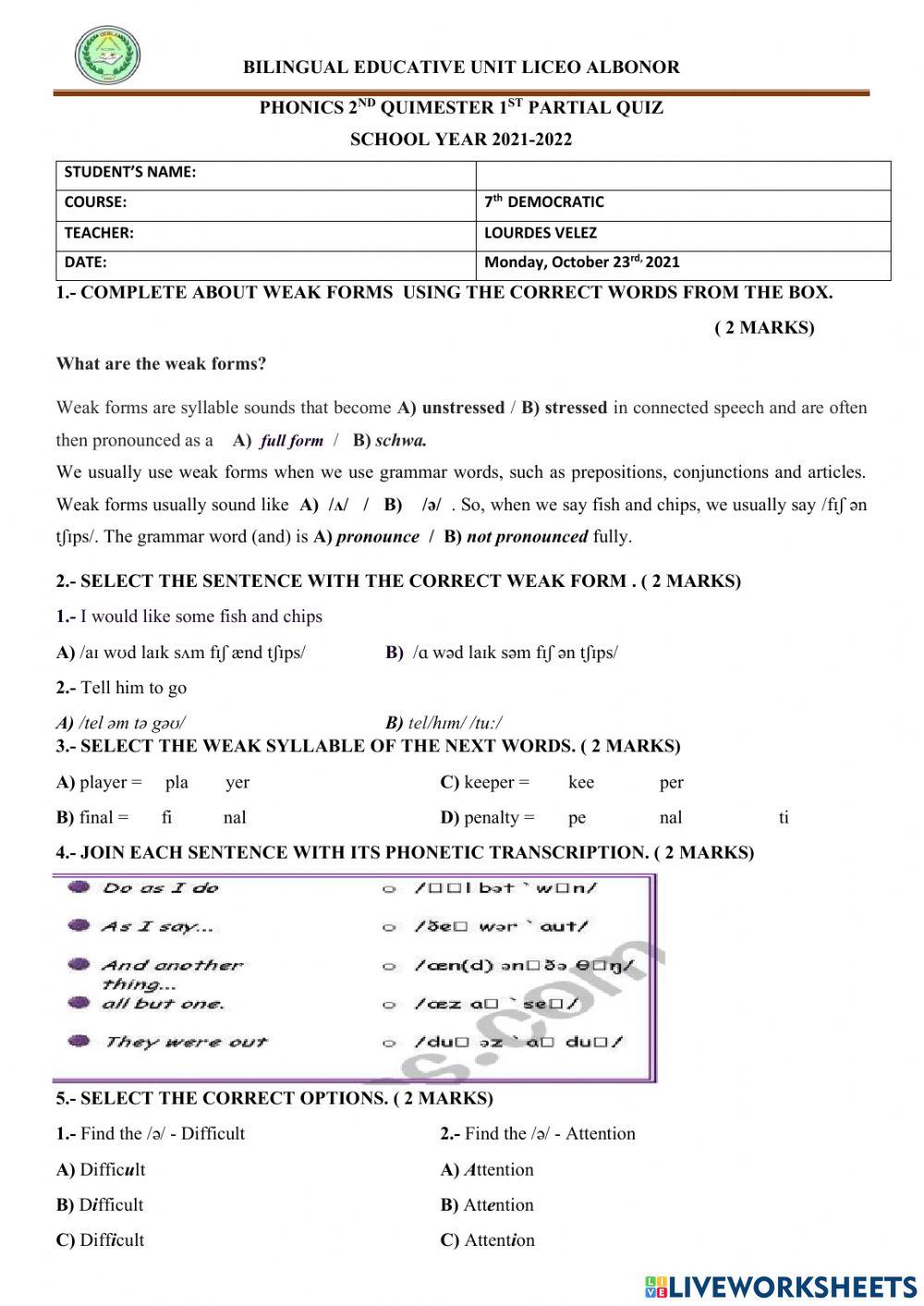 Strong and Weak… | Free Interactive Worksheets | 1560101