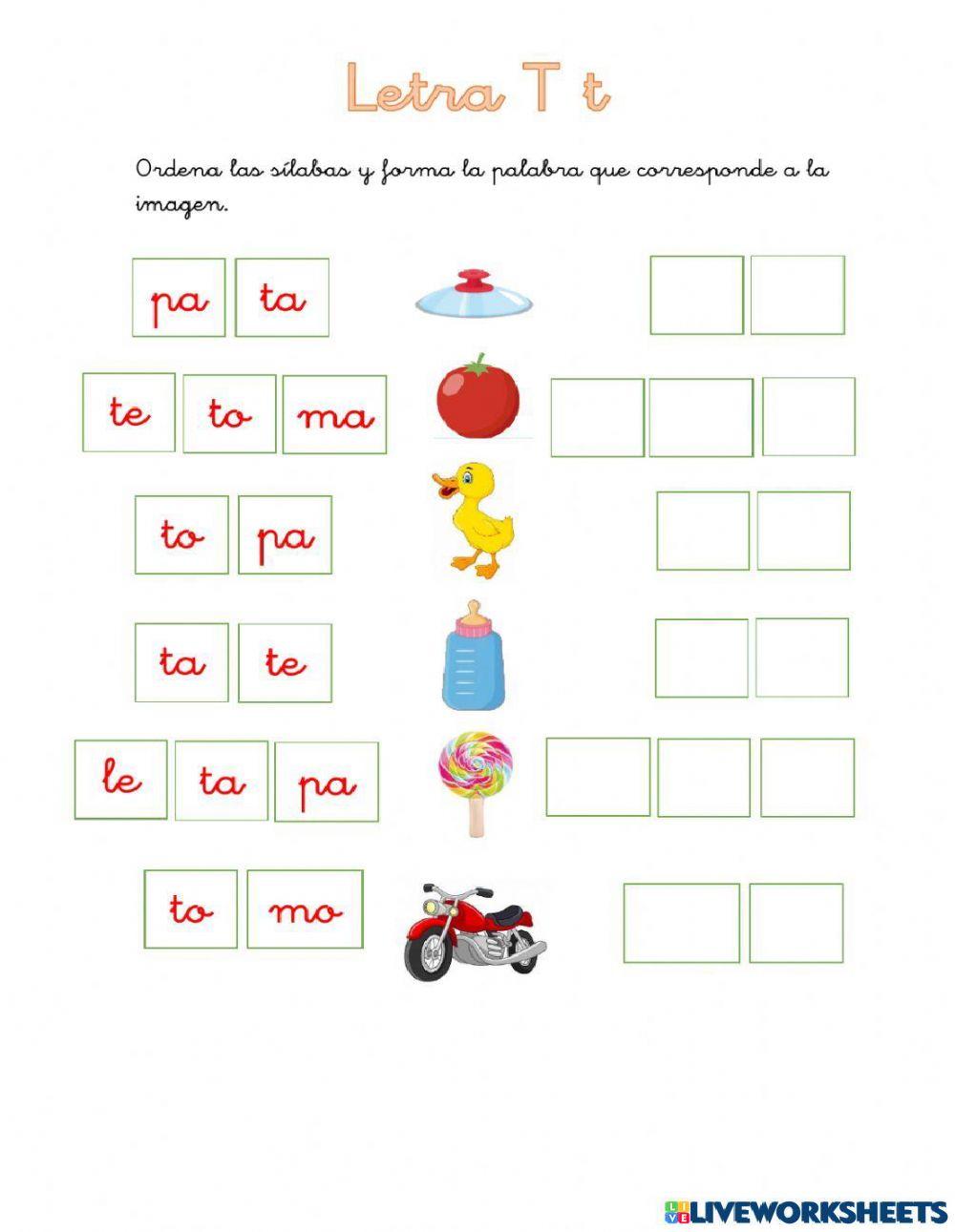 Letra T online worksheet for Segundo de Primaria | Live Worksheets