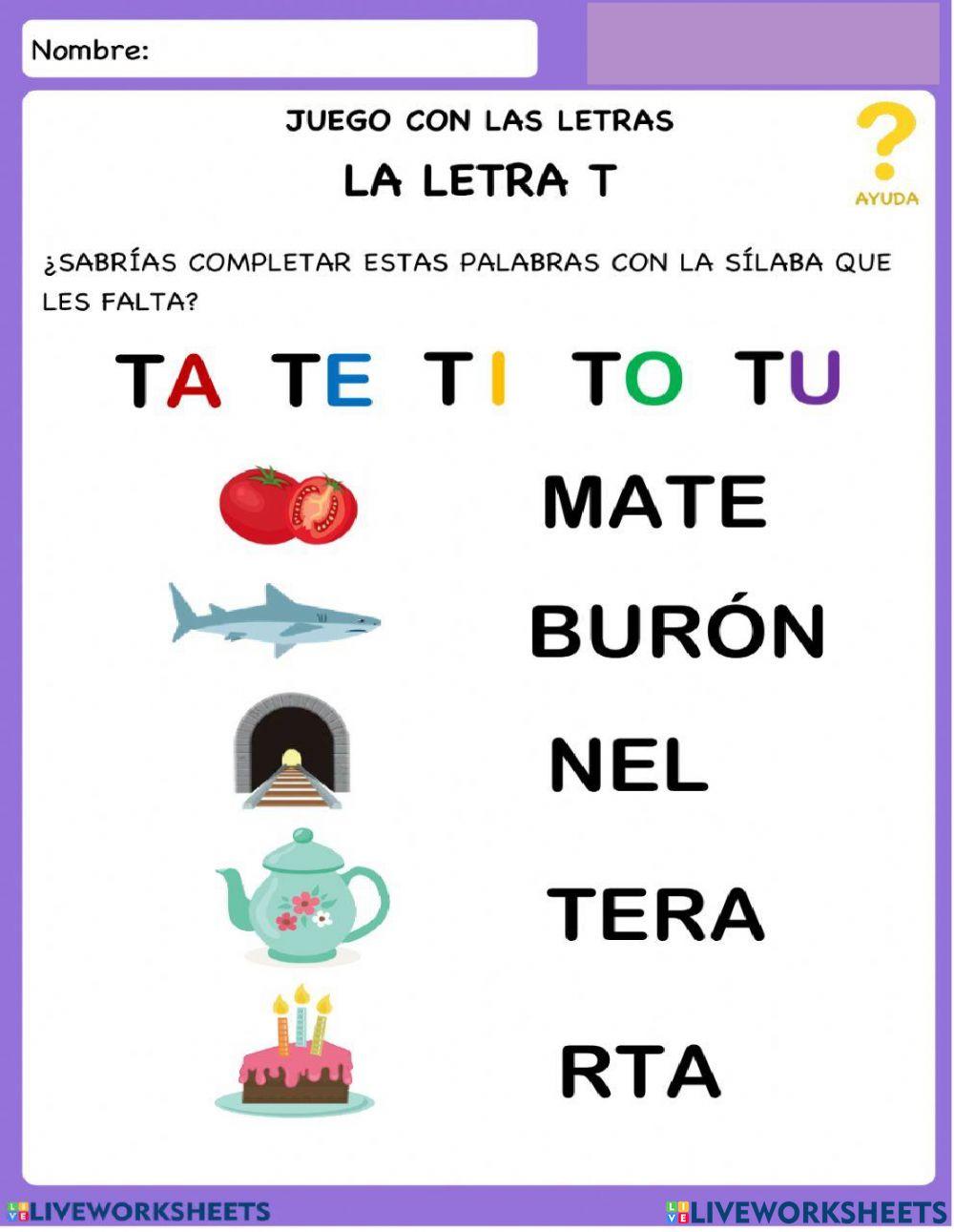 Letra T online worksheet for Segundo de Primaria | Live Worksheets