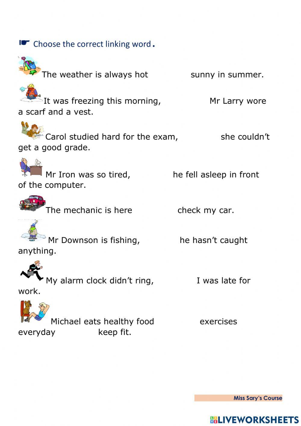 Linking Words online activity for First & Second Grade Junior High ...