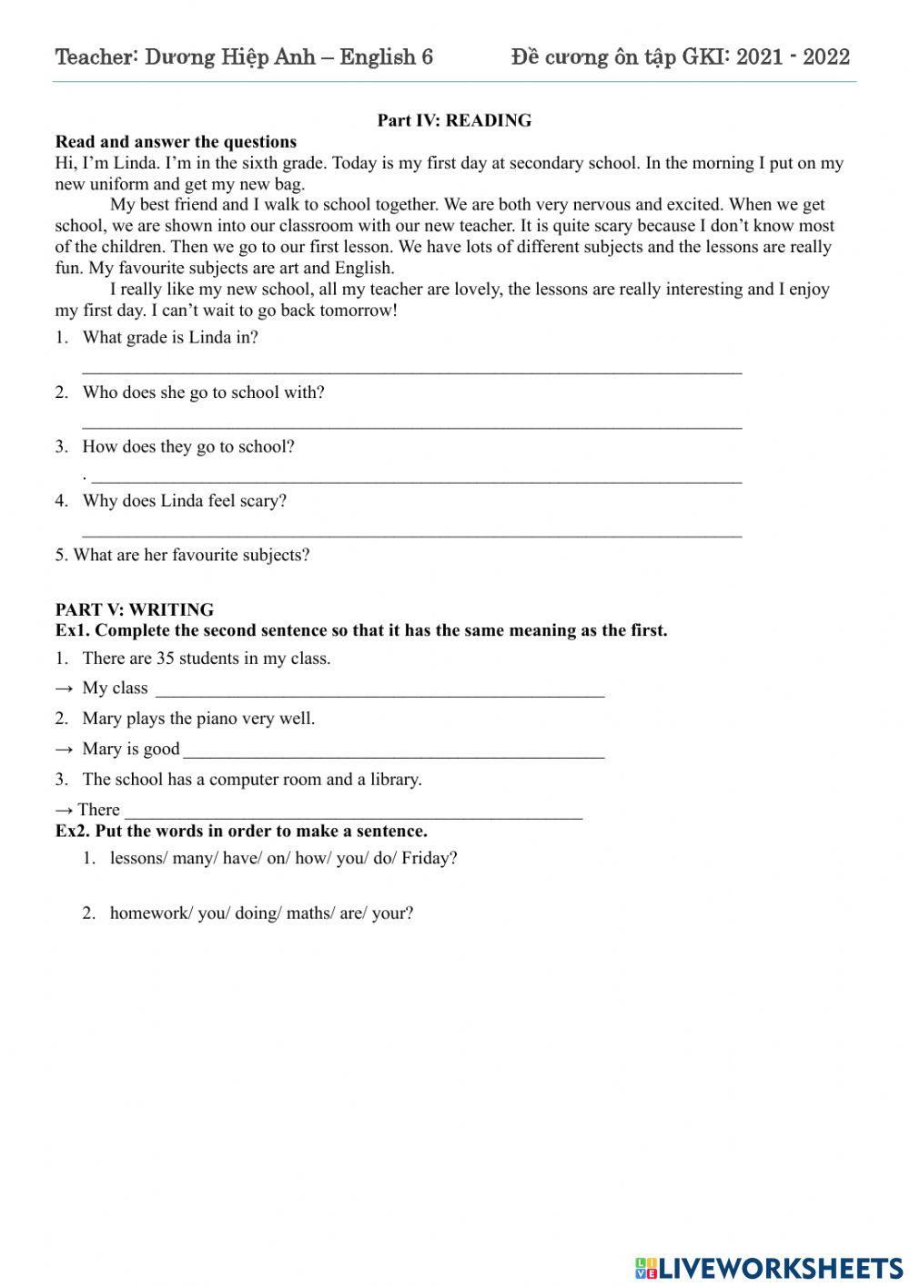 Review 2 (G6) worksheet | Live Worksheets