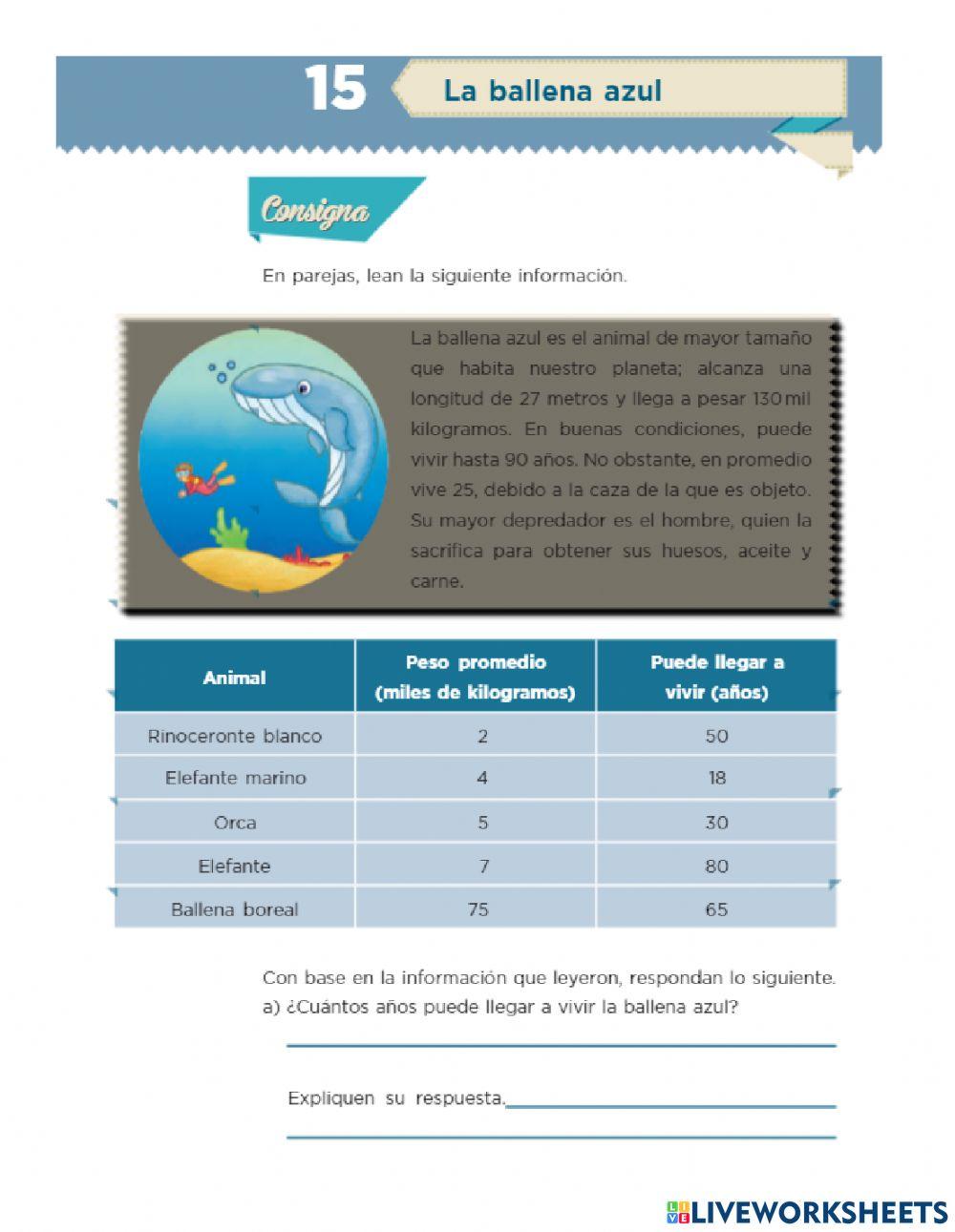 Desafío 15 La ballena Azul worksheet | Live Worksheets