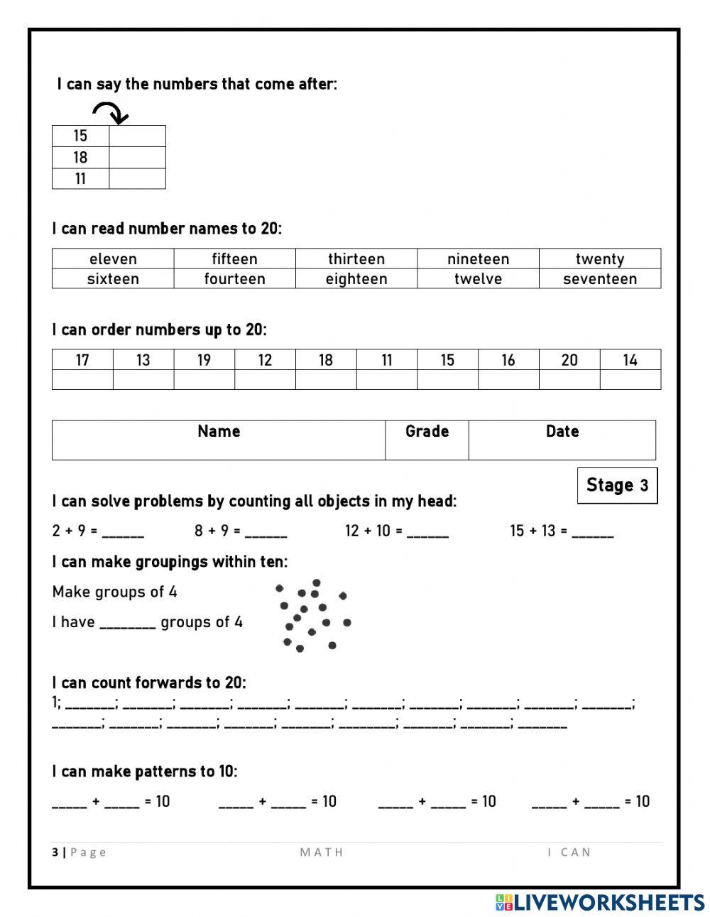 Math Baseline online exercise for | Live Worksheets