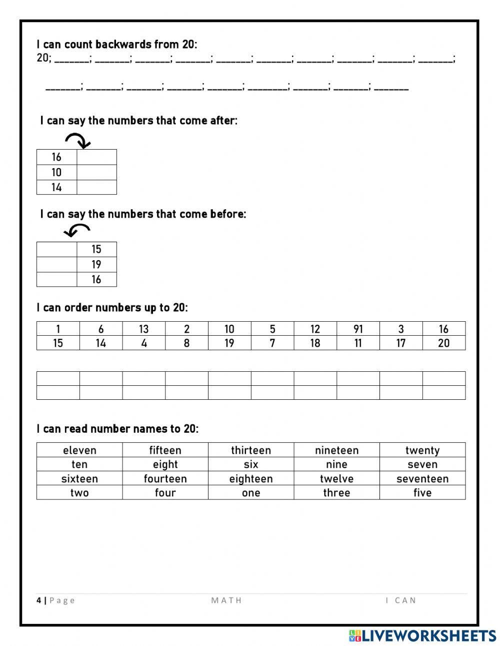 Math Baseline online exercise for | Live Worksheets