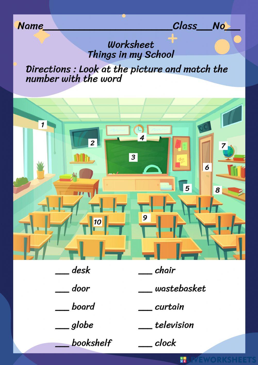 Things in my school worksheet | Live Worksheets