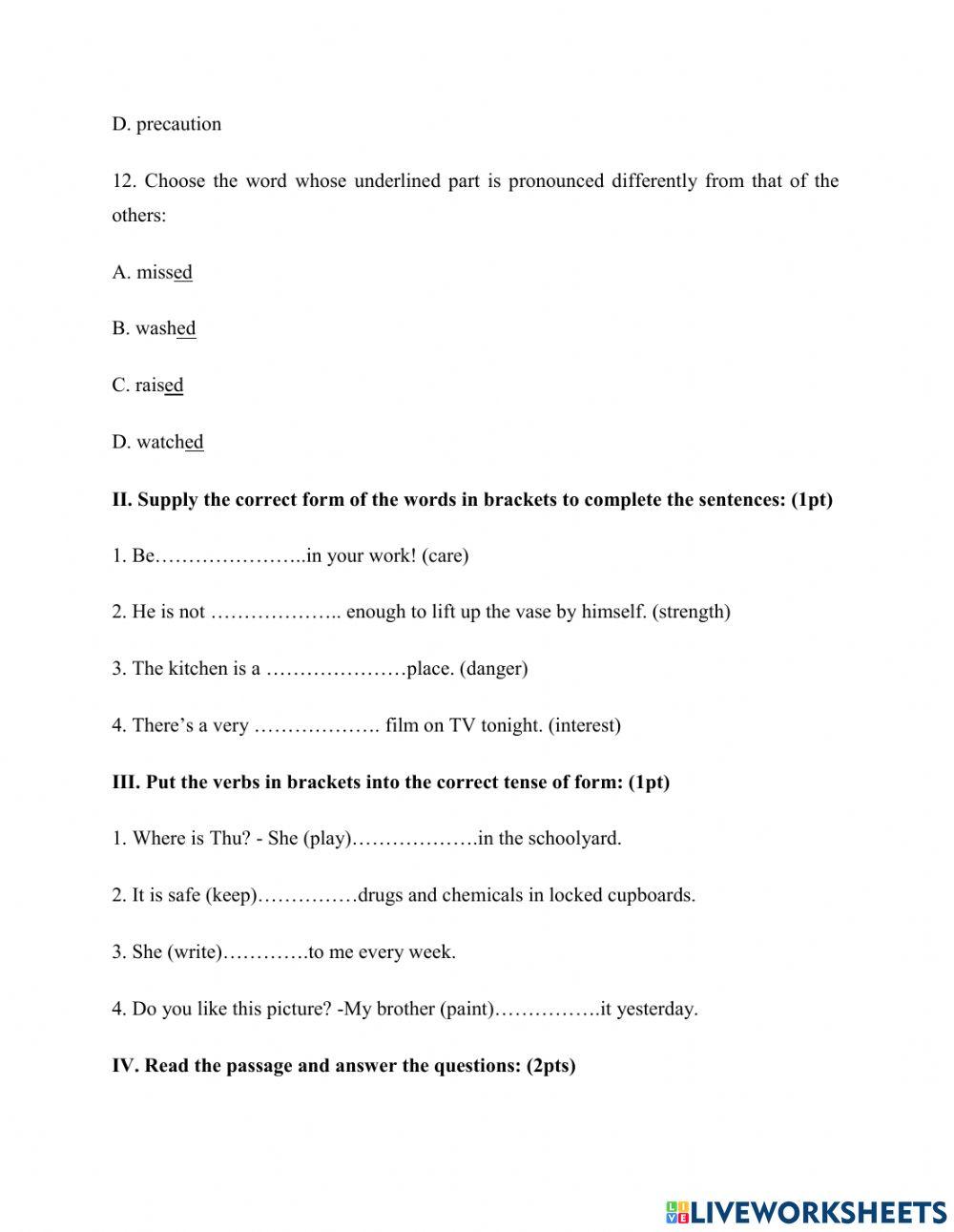 Grade 8 worksheet online activity | Live Worksheets