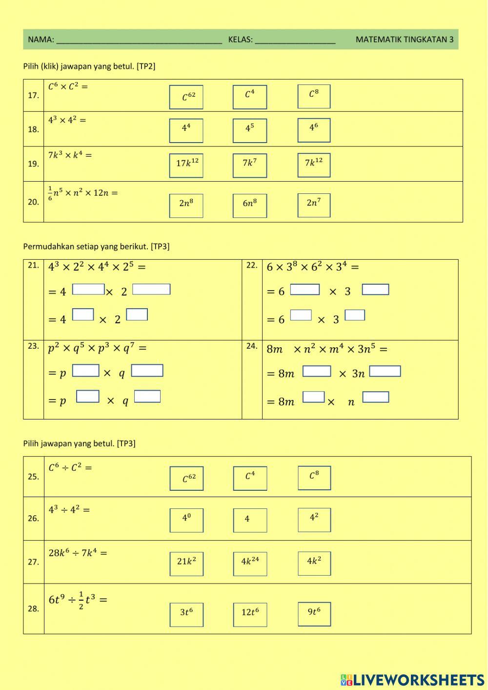 Bab 1: indeks | Free Interactive Worksheets | 1561900