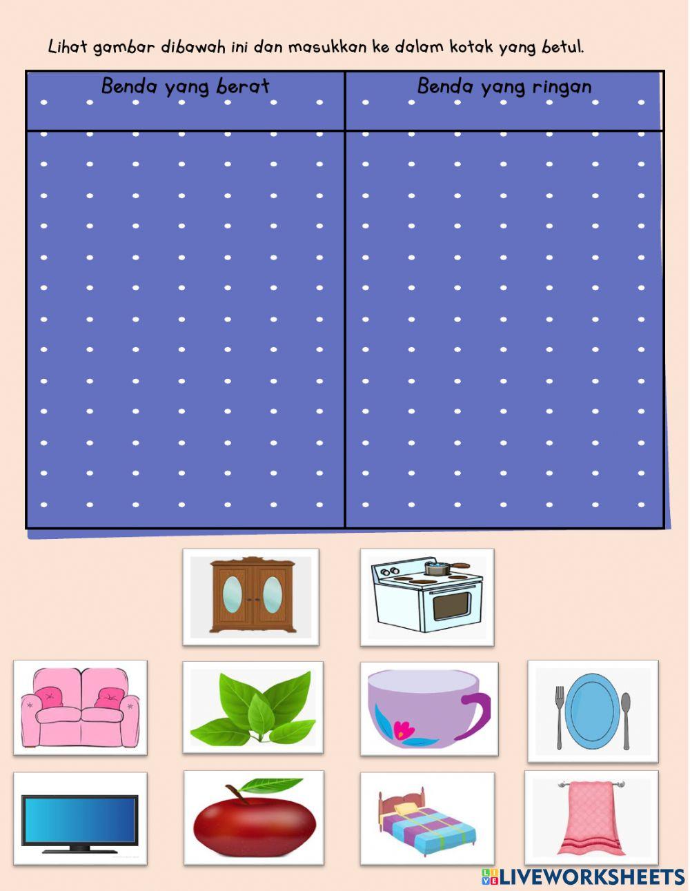Benda berat dan ringa worksheet | Live Worksheets