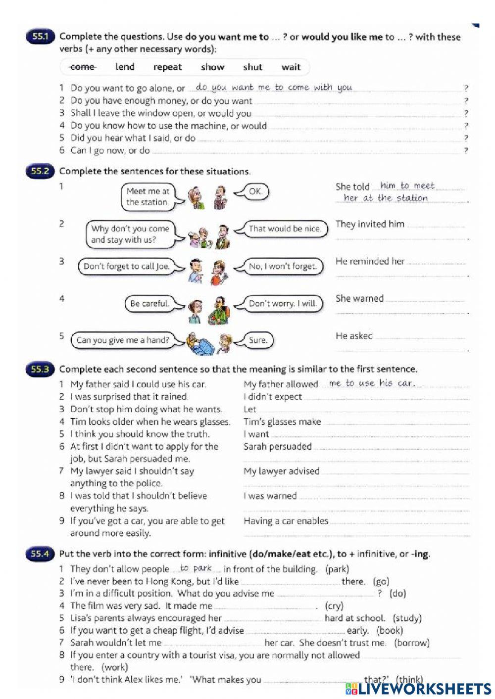 Verbs sb to do 1561319 | hahuong1205 | LiveWorksheets