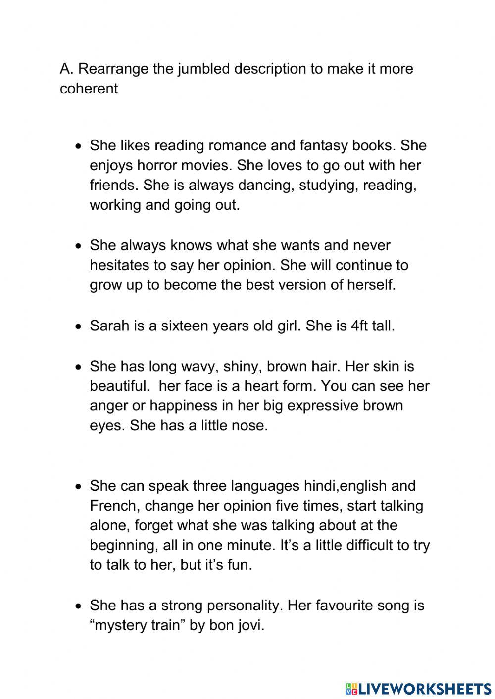 Descriptive online worksheet | Live Worksheets