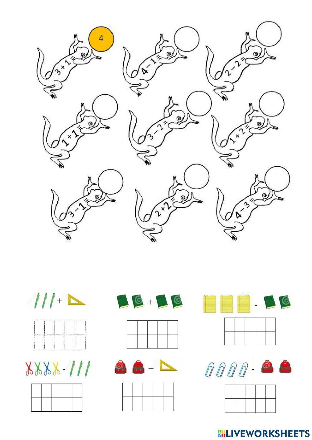1-4 addition and subtraction worksheet | Live Worksheets
