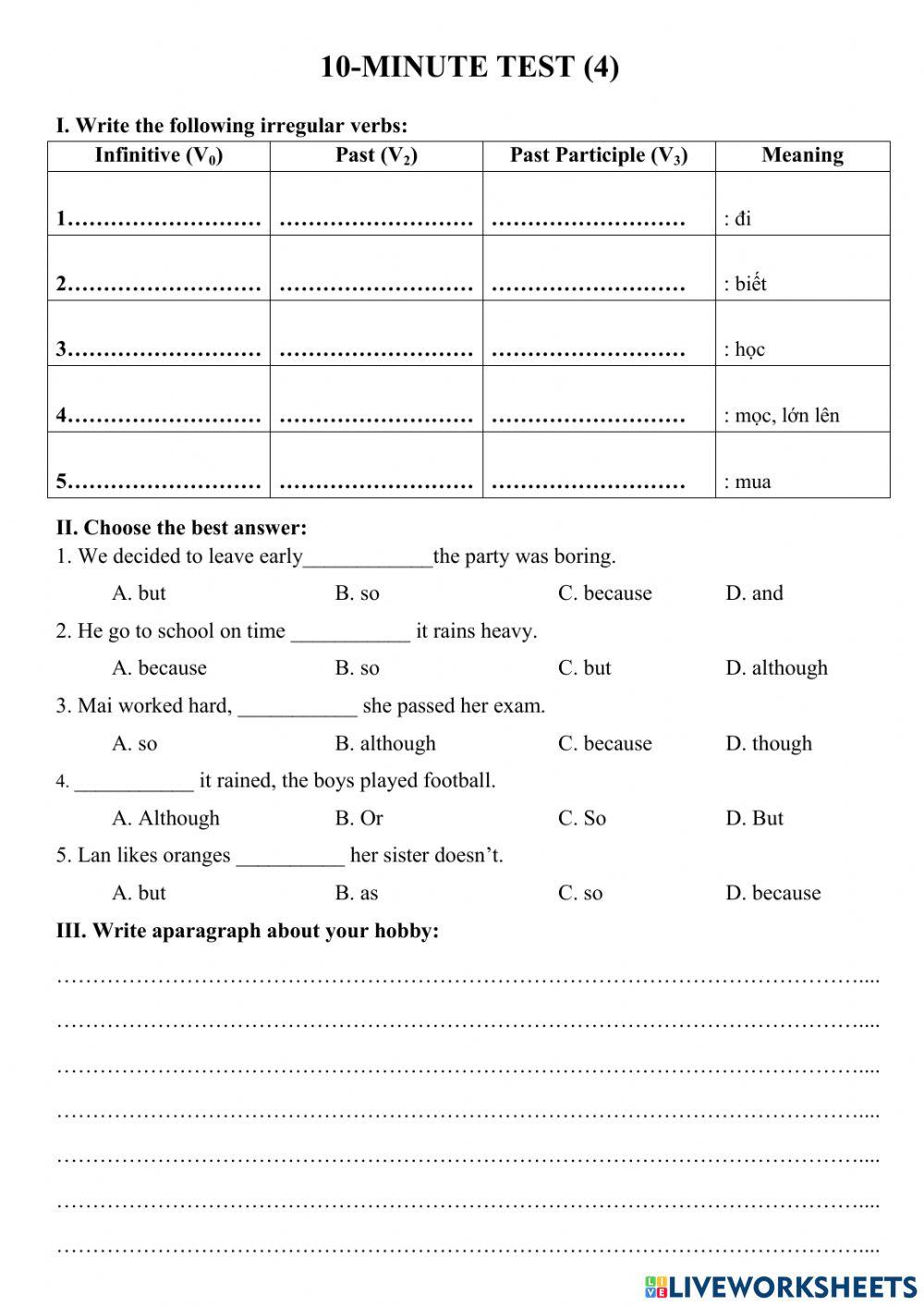 10-minute test (4)-k7 worksheet | Live Worksheets