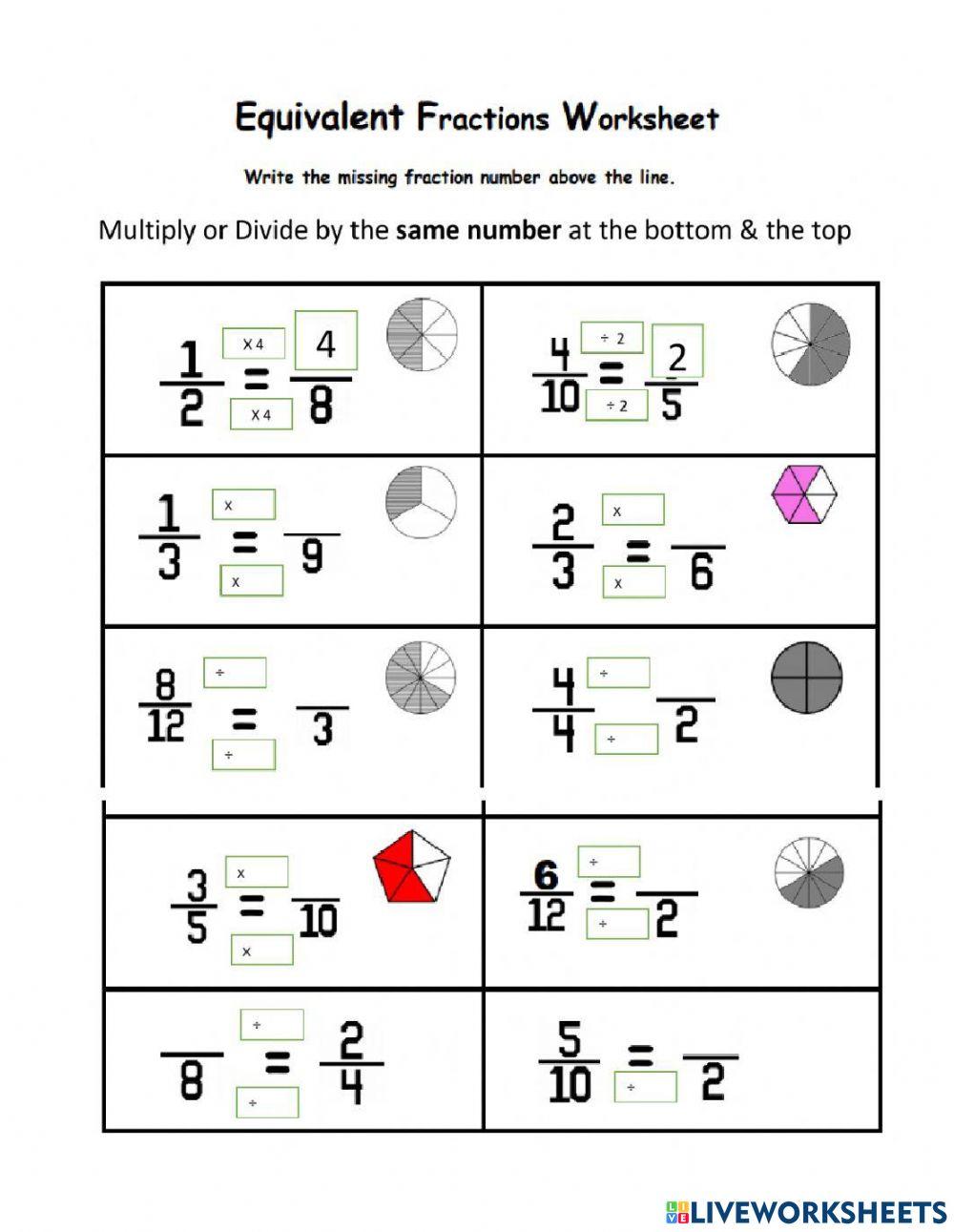 EQUIVALENT fraction DIVISION online exercise for | Live Worksheets