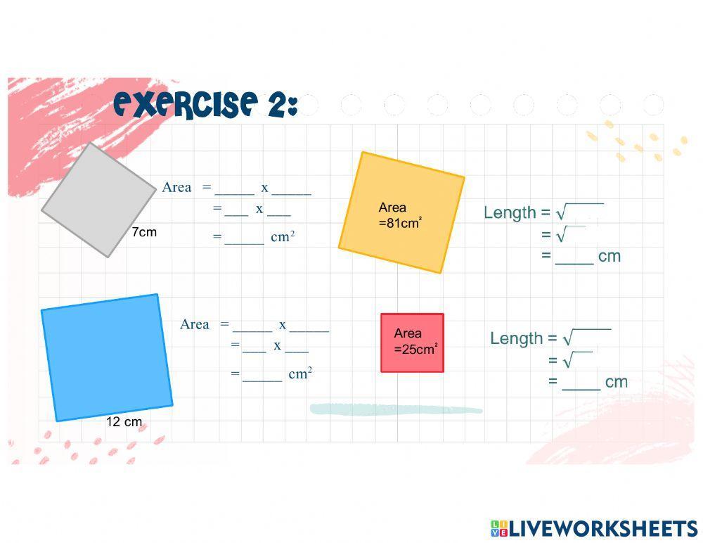 Area of square … | Free Interactive Worksheets | 1562304