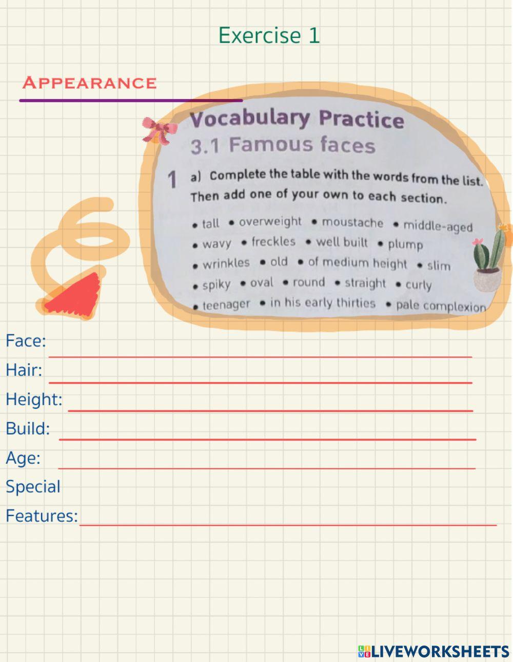 Appearance online exercise for | Live Worksheets
