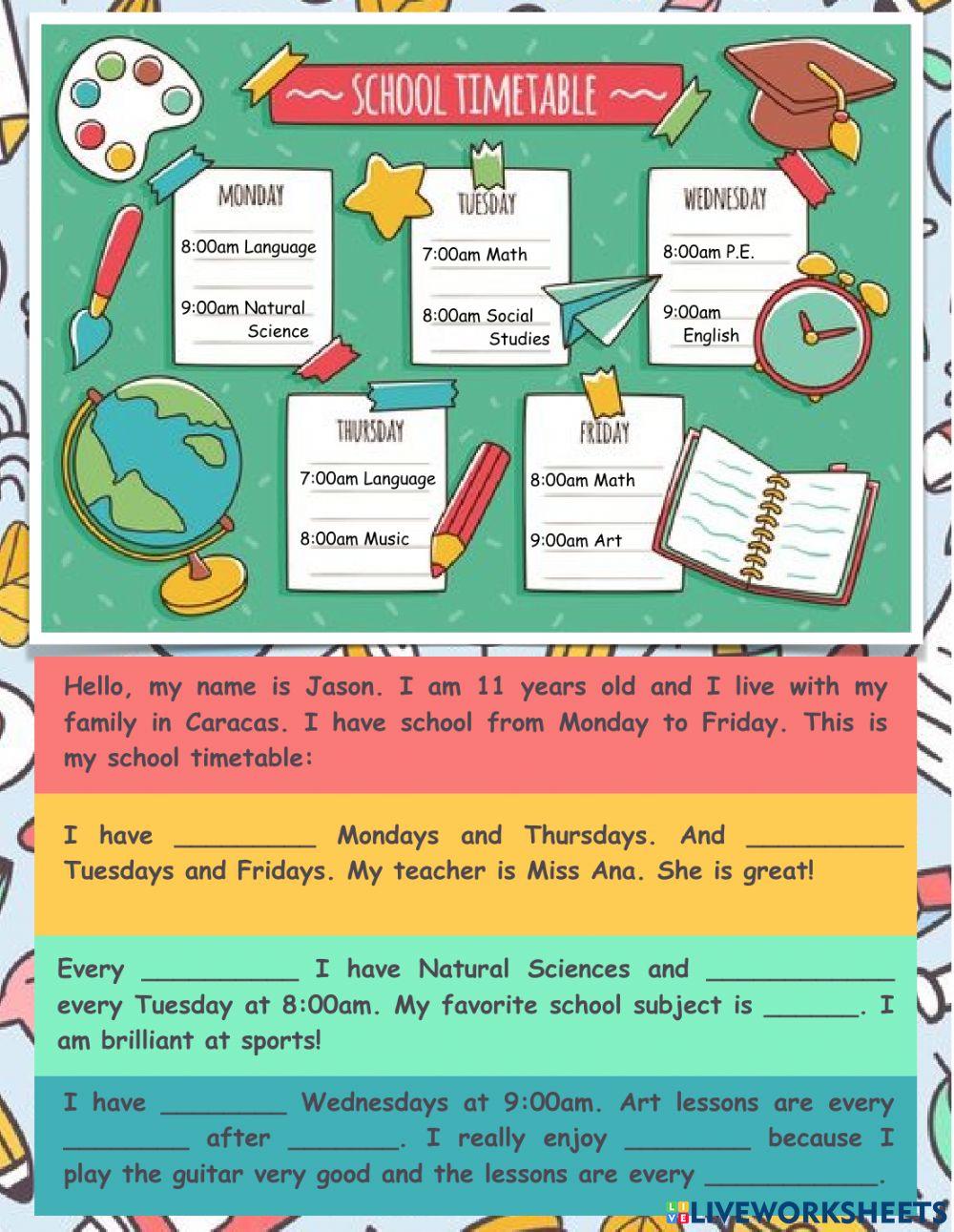 School Timetable 1562390 | Jhordana | Live Worksheets