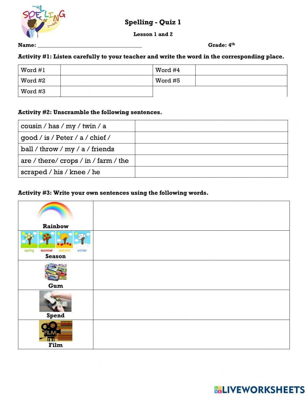 Quiz 1 | LiveWorksheets | 1562472