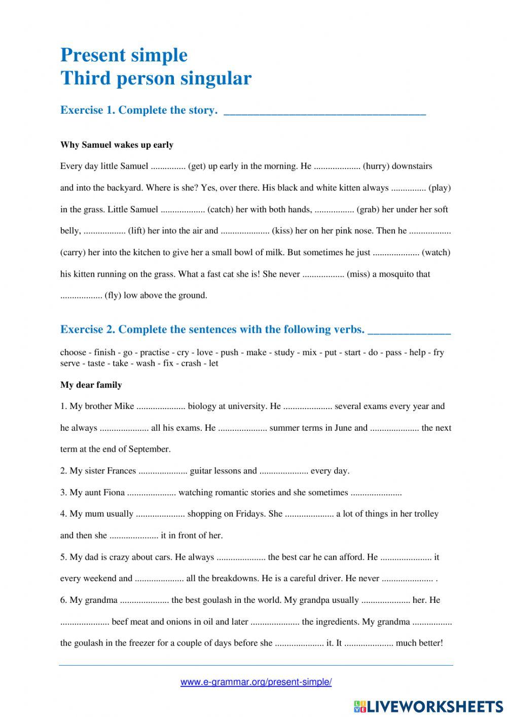 present simple 3rd person singular-gapfill text online exercise for ...