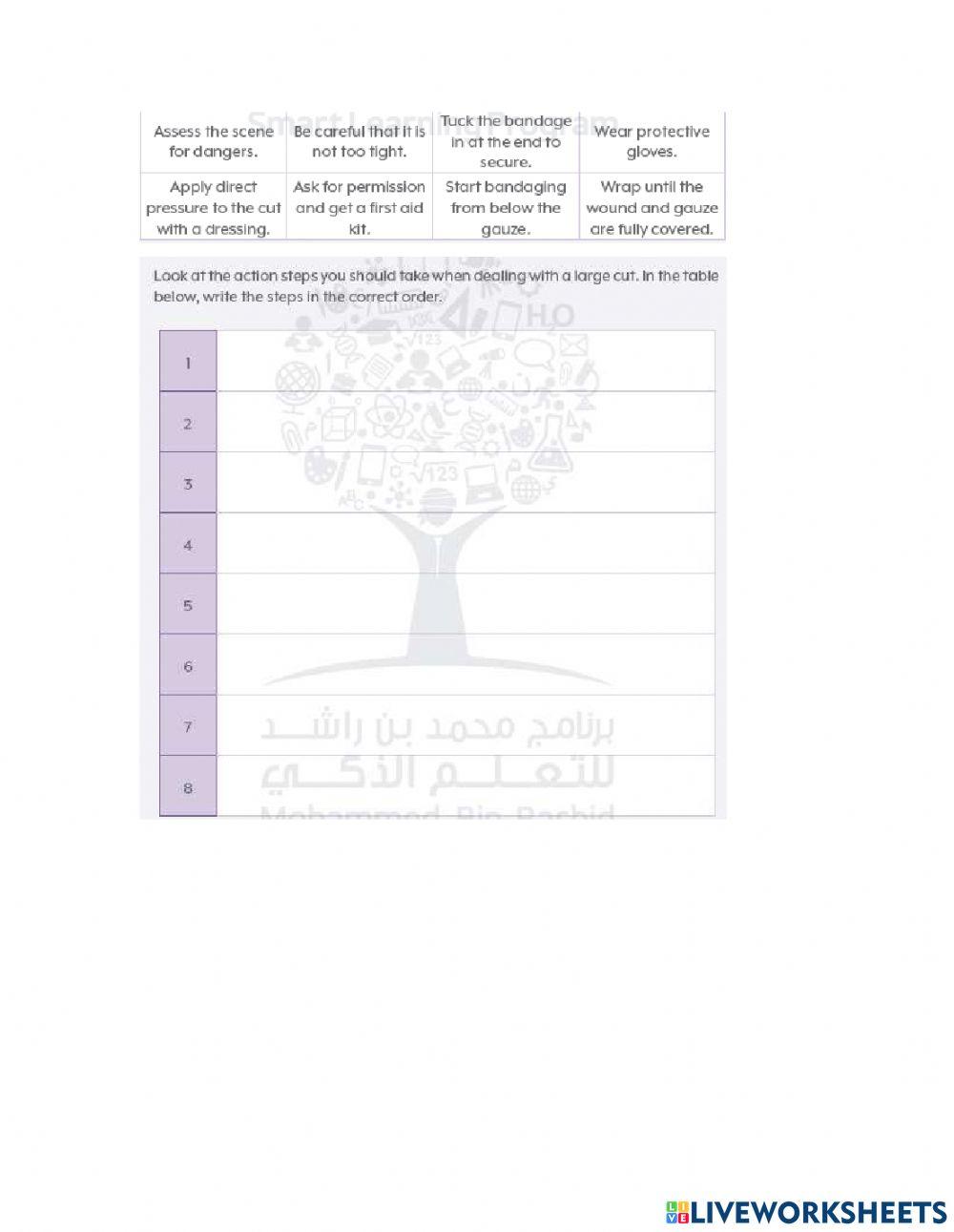 First Aid - Wound dressing worksheet | Live Worksheets