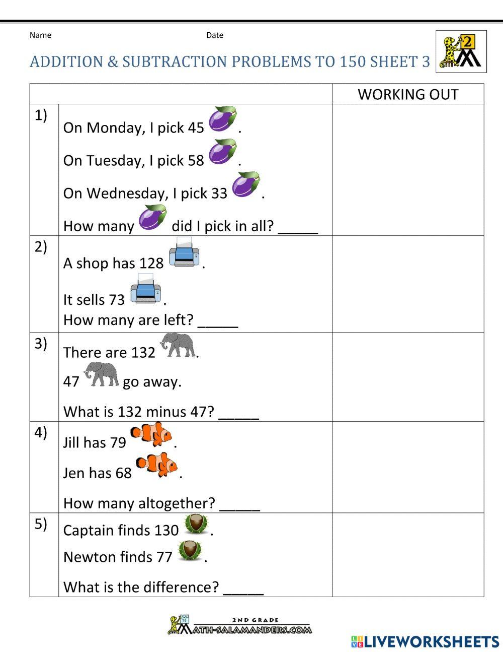 Addition and subtraction worksheet for 2 | Live Worksheets