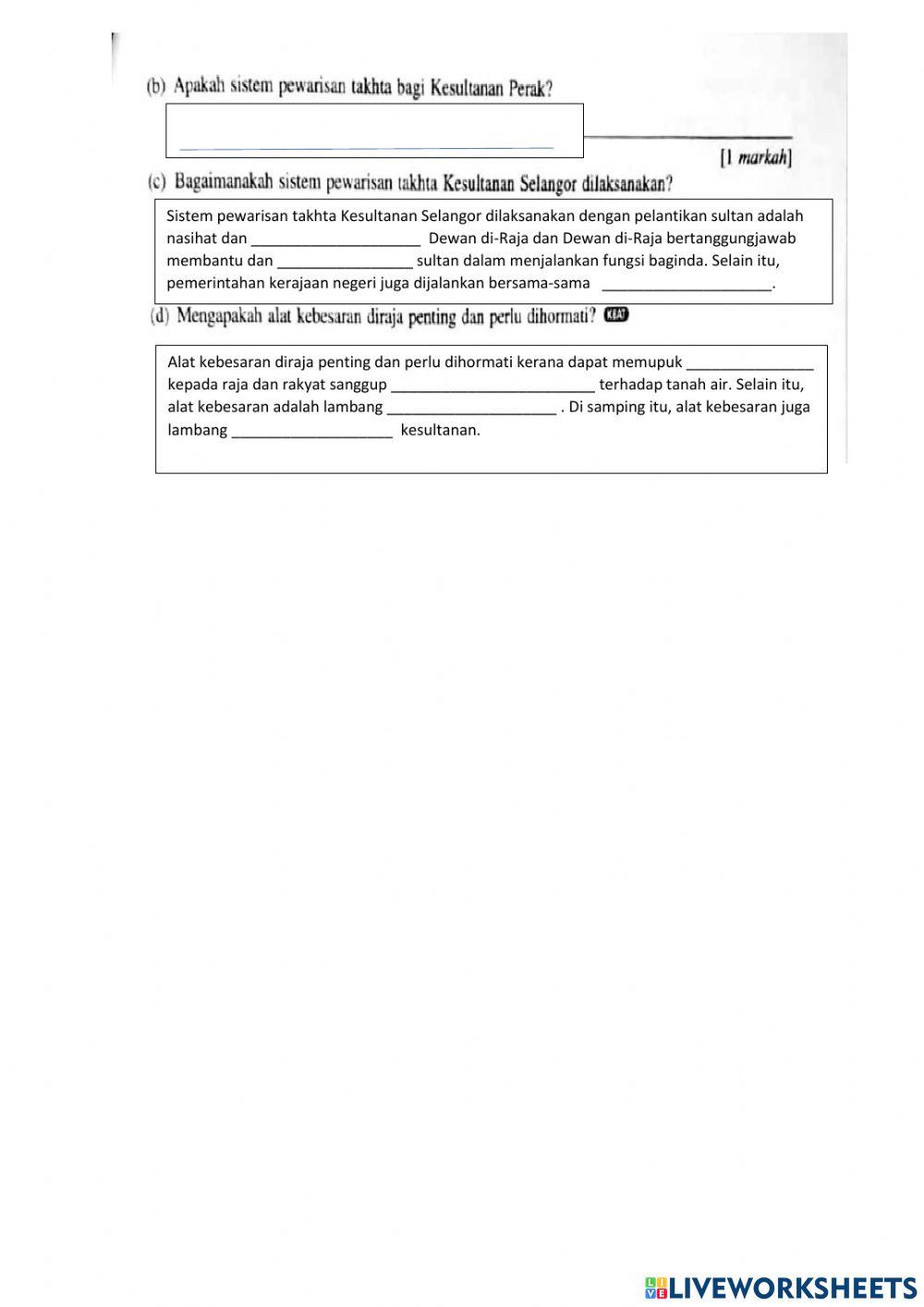 Bab 7 Soalan Struktur online exercise for | Live Worksheets