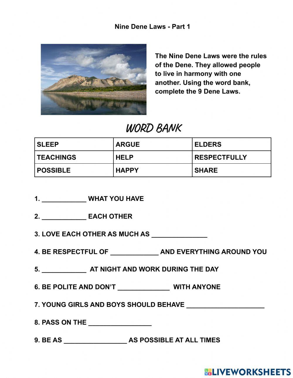 9 Dene Laws worksheet | Live Worksheets