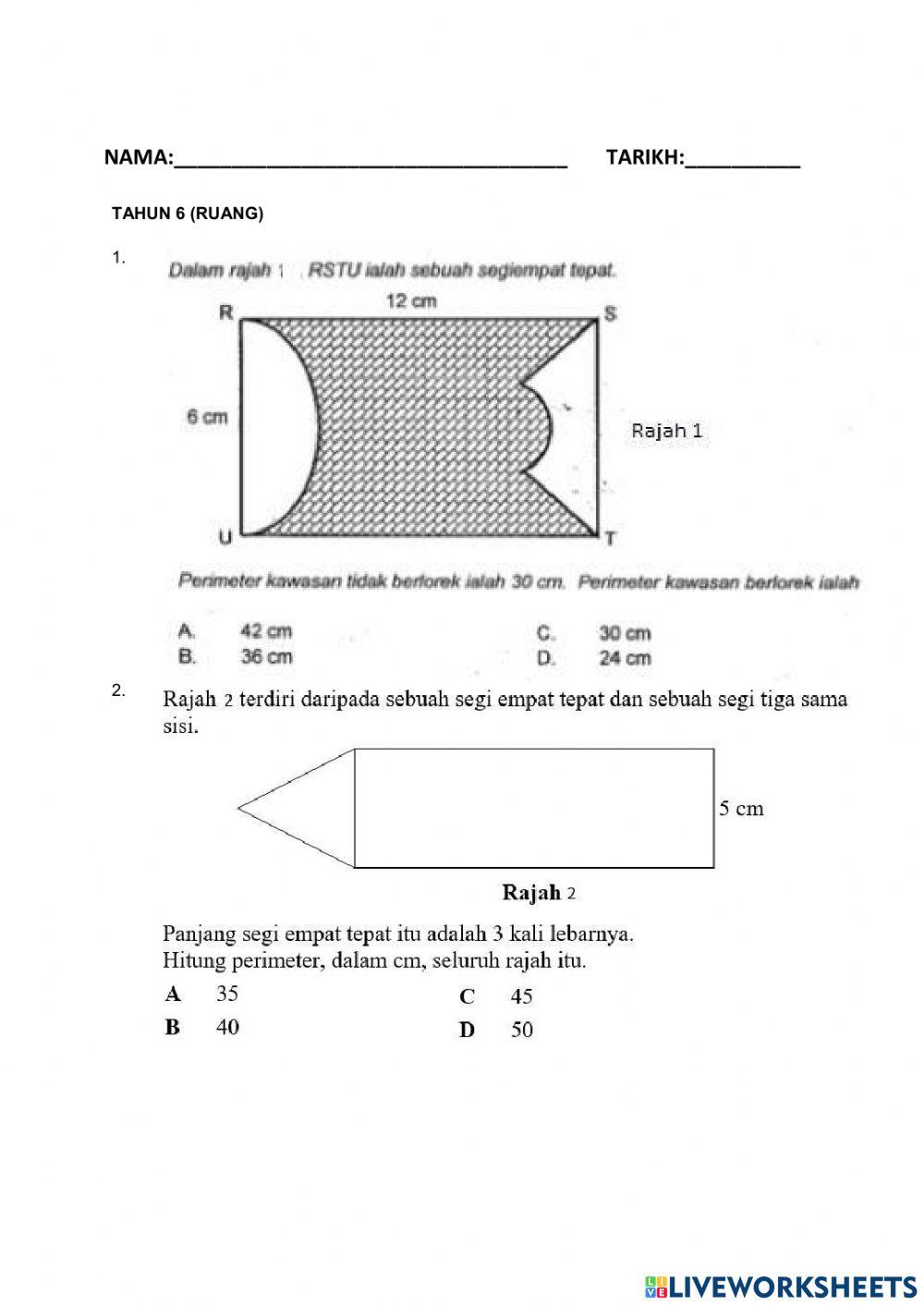 Ruang online worksheet for TAHUN 6 | Live Worksheets