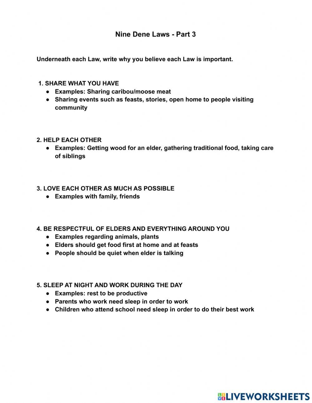 Dene Laws - Why They're Important worksheet | Live Worksheets